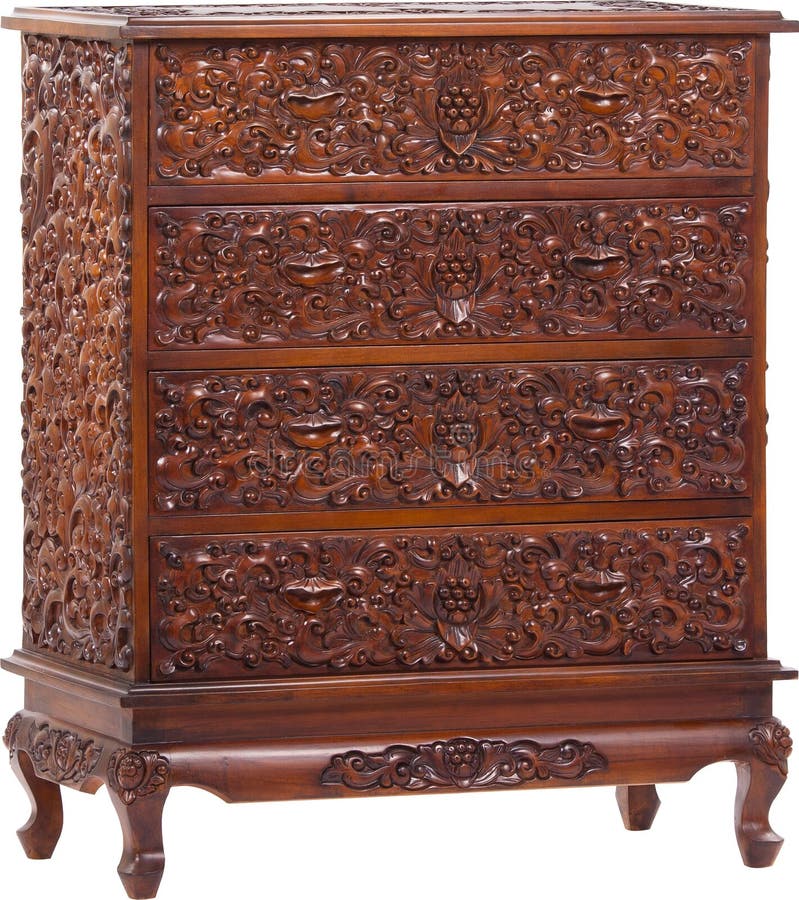 Carved Vintage Chest of Drawer Isolated Stock Photo - Image of vintage ...