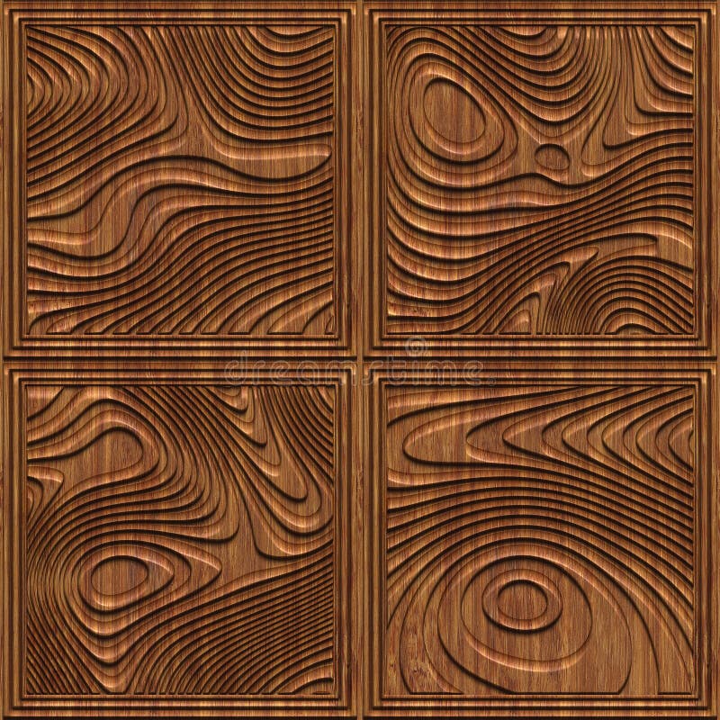 Carved Waves Pattern on Wood Background Texture, Panel, 3d Illustration ...