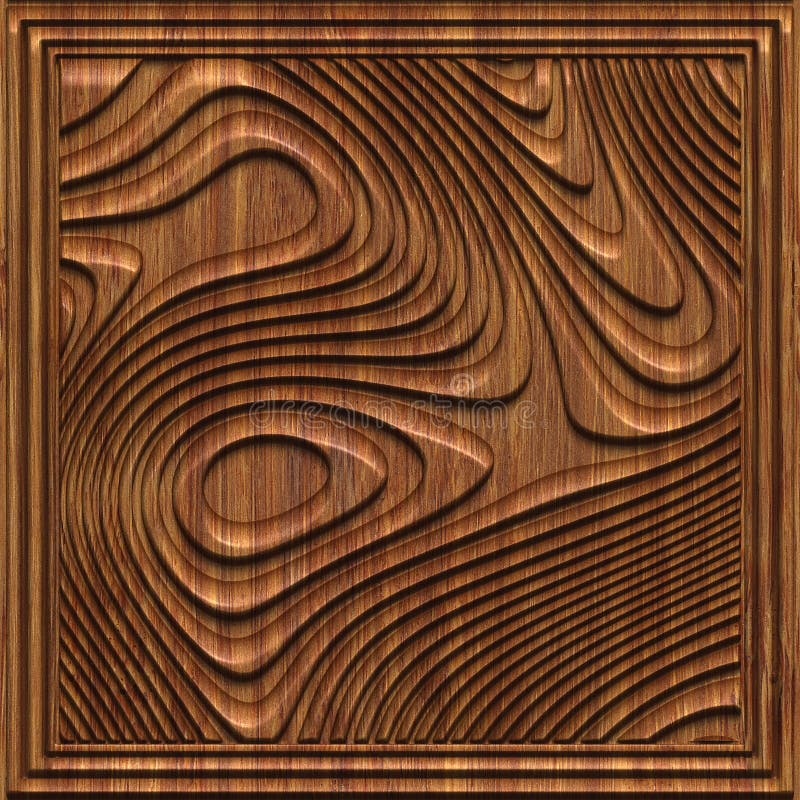 Carved Waves Pattern on Wood Background Texture, Panel, 3d Illustration ...