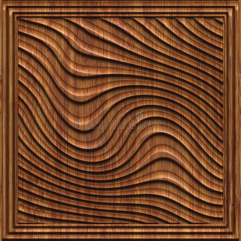 Carved Waves Pattern on Wood Background Texture, Marquetry Panel, Long ...