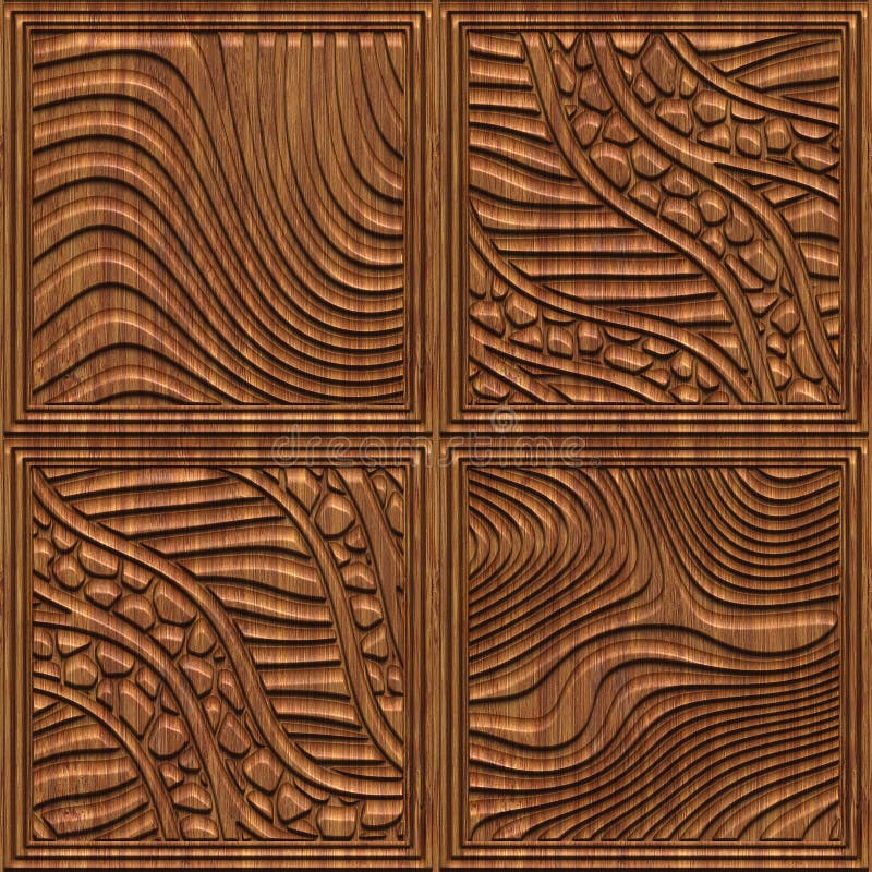 Carved Waves Pattern on Wood Background Texture, Panel, 3d Illustration ...