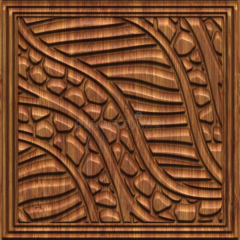 Carved Waves Pattern on Wood Background Texture, Marquetry Panel, Long ...