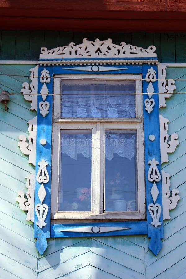 Carved Window of a Russian Wooden House Stock Photo - Image of slavonic ...