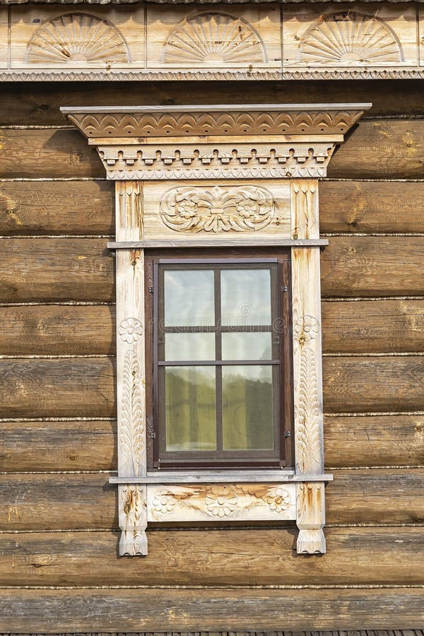Carved Window of a Wooden House Stock Photo - Image of frame ...