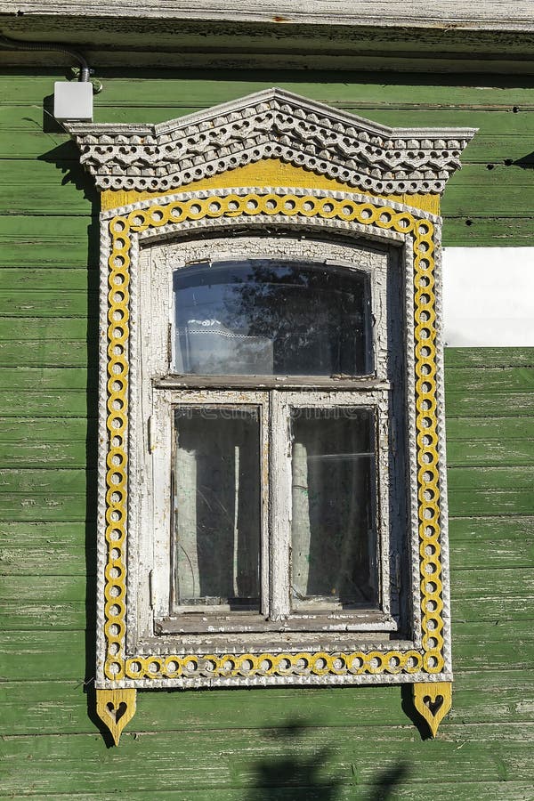 Carved Window of a Wooden House Stock Photo - Image of frame ...