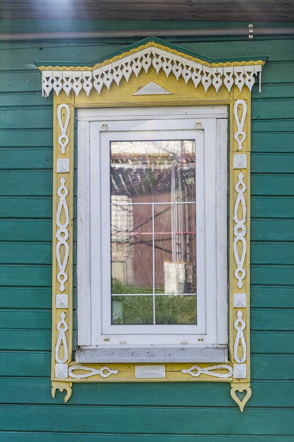 Carved Window of a Wooden House Stock Photo - Image of frame ...