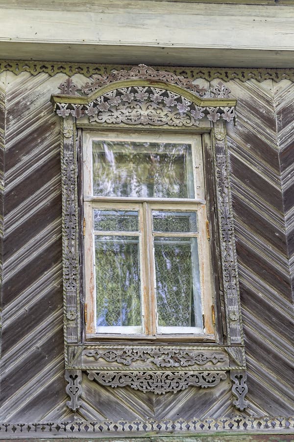 Carved Window of a Wooden House Stock Photo - Image of frame ...