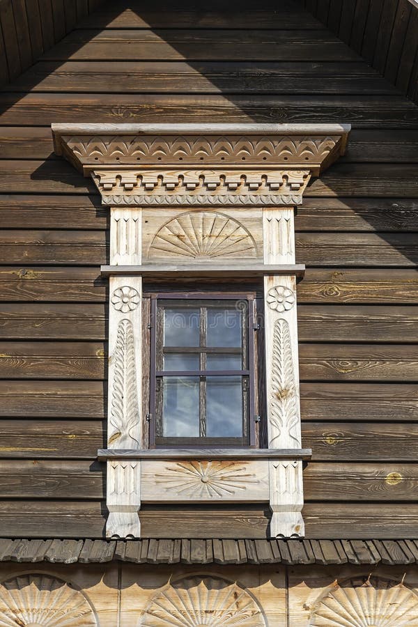Carved Window of a Wooden House Stock Photo - Image of frame ...
