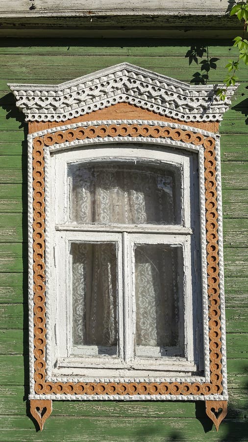 Carved Window of a Wooden House Stock Photo - Image of frame ...