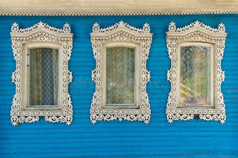 Carved Windows of an Old Russian House Stock Image - Image of frames ...