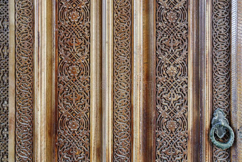 Carved Wooden Doors with Patterns and Mosaics. Stock Photo - Image of ...