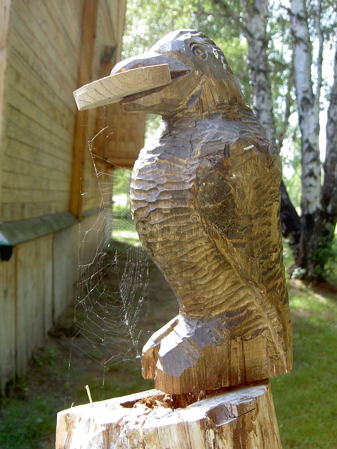 Carved Wooden Figure of a Crow Stock Image - Image of agricultural ...
