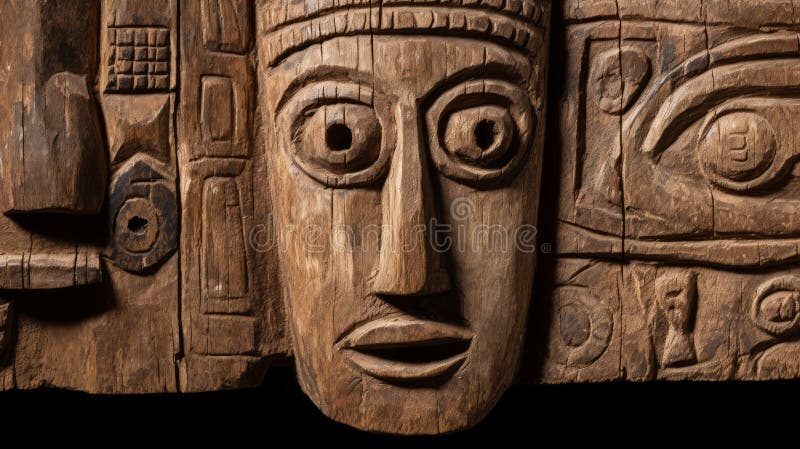 A Carved Wooden Panel with a Face on it Stock Illustration ...