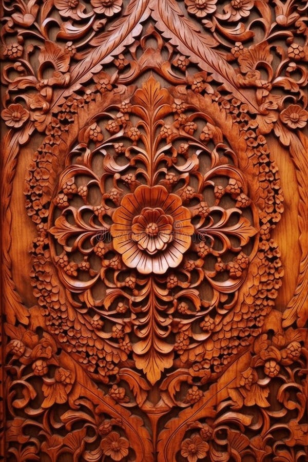 Carved Wooden Patterns on a Vintage Door Panel Stock Illustration ...