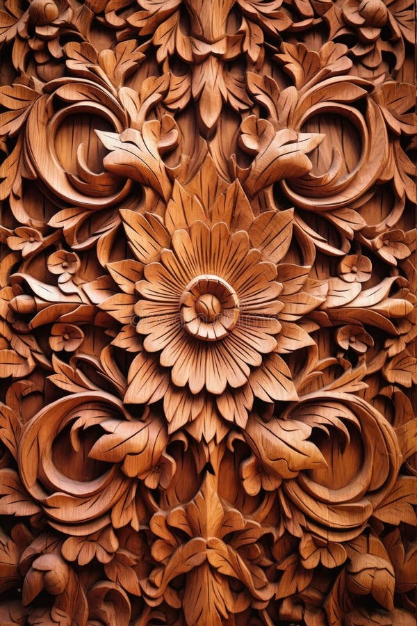Carved Wooden Patterns on a Vintage Door Panel Stock Image - Image of ...