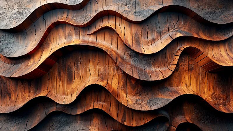 Carved Wooden Wall with Wavy Design Stock Illustration - Illustration ...
