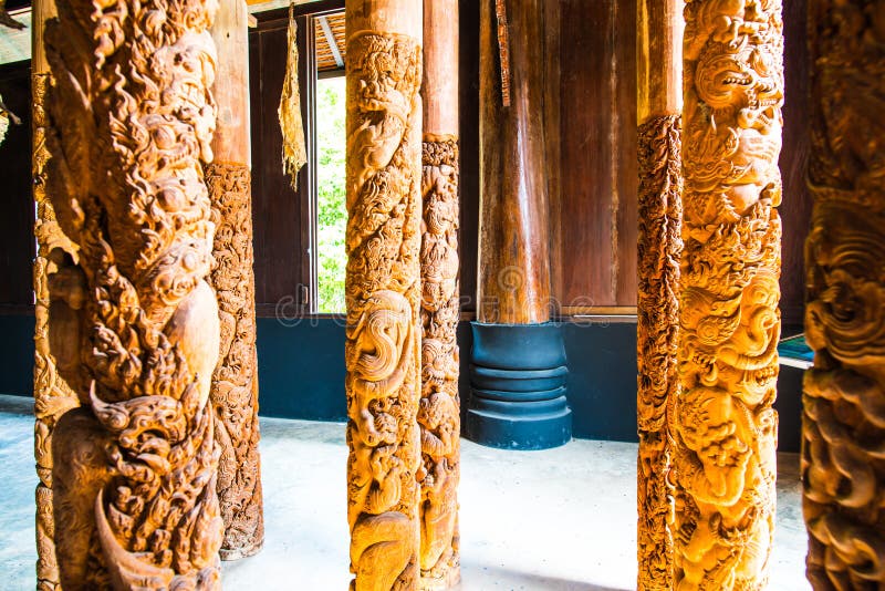 Carving Art on Wooden Column Stock Photo - Image of woodwork ...