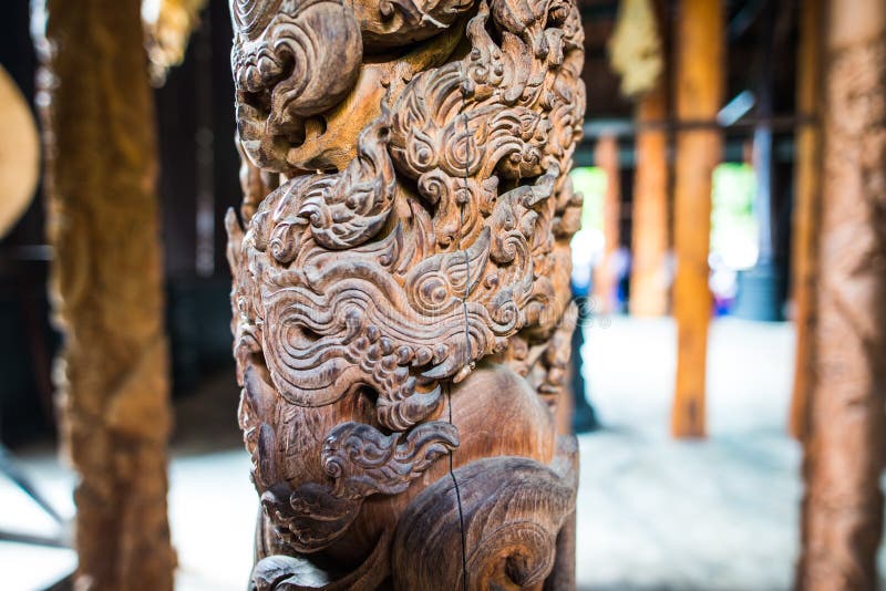 Carving Art on Wooden Column Stock Photo - Image of workmanship ...