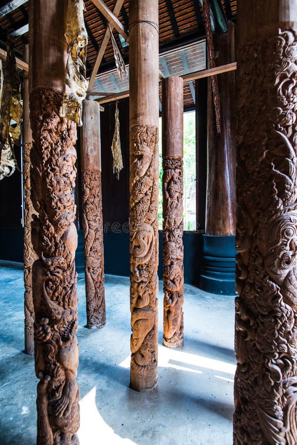 Carving Art on Wooden Column Stock Photo - Image of carving, wood ...