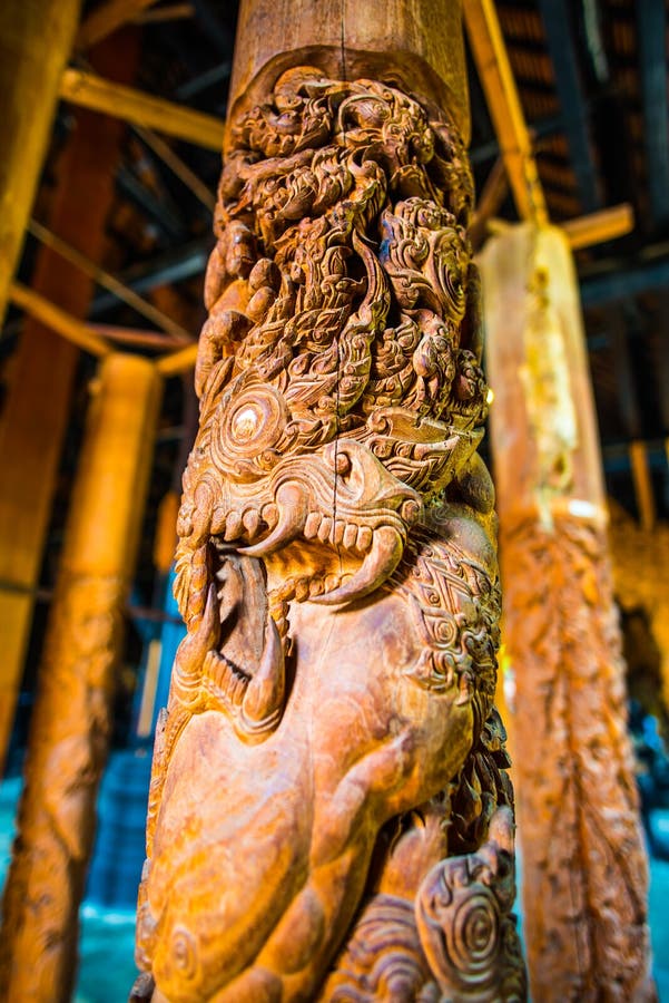 Carving Art on Wooden Column Stock Photo - Image of asian, wood: 217421982
