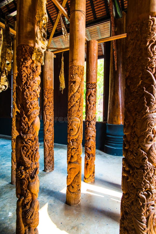 Carving Art on Wooden Column Stock Image - Image of woodwork, design ...