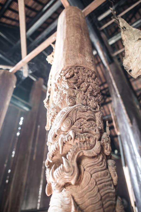 Carving Art on Wooden Column Stock Photo - Image of workmanship ...