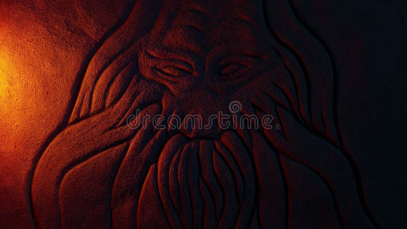 Scary Creature Rock Carving is Revealed in Firelight Stock Footage ...