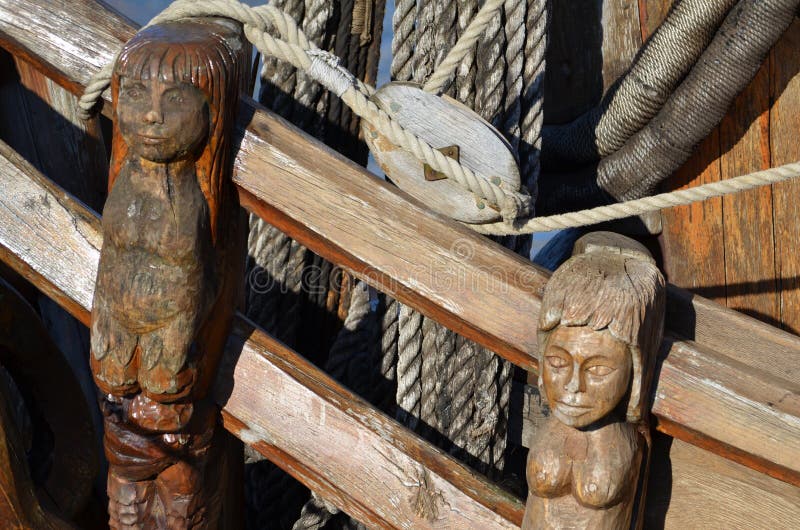 Carving of a Historic Sail Ship Stock Photo - Image of carvings, flag ...