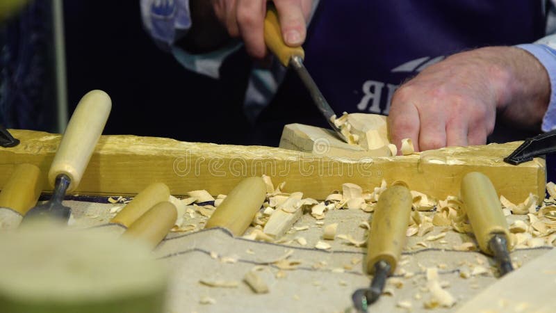 Carving Wood with a Chisel. Stock Footage - Video of woodwork ...