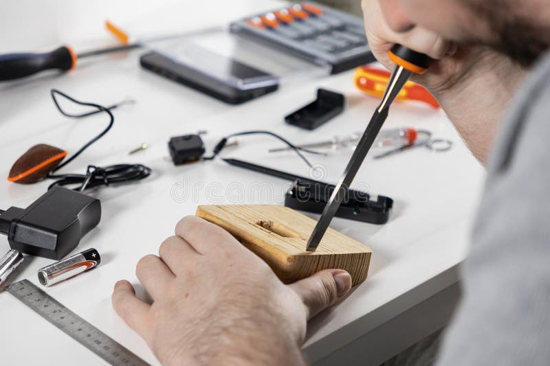 Carving a Wooden Block with a Chisel in a Home Workshop, Hands-on Diy ...