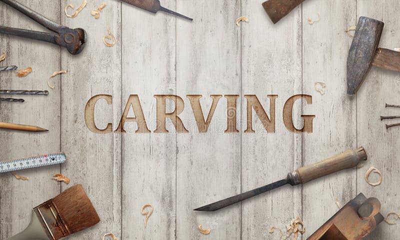 Hand Carving. Chisel in Hand on Wood Surface Stock Image - Image of ...
