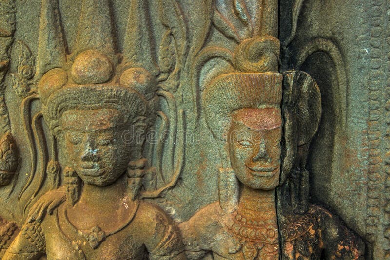 Carvings in the Walls of Angkor Wat, Cambodia Stock Photo - Image of ...