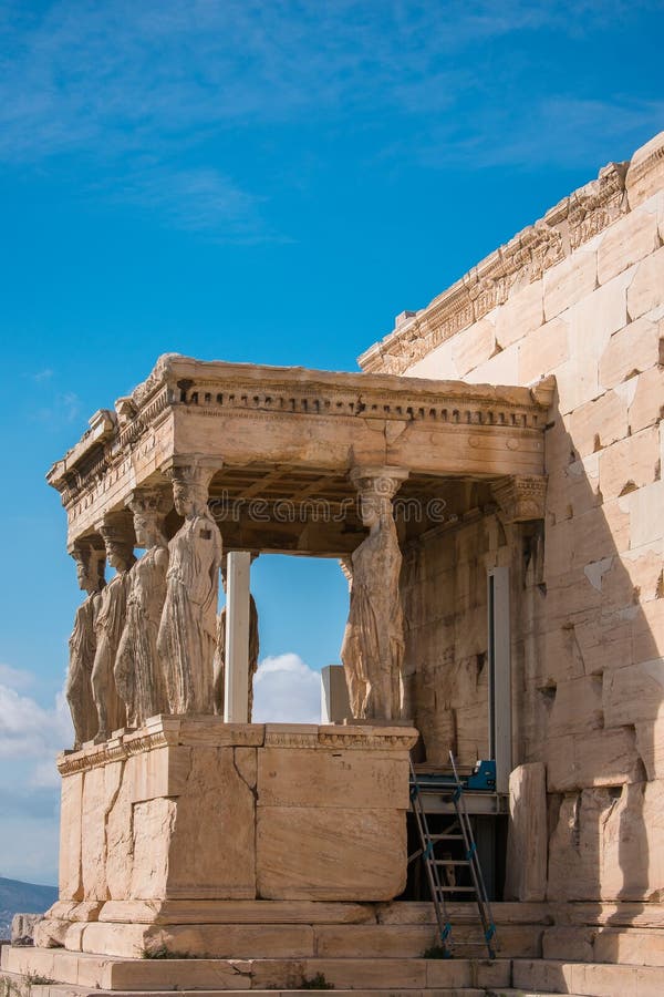 Caryatids of Acropolis stock photo. Image of column - 130693646