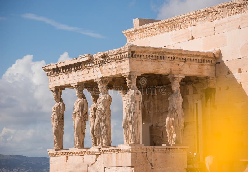 Caryatids of Acropolis stock photo. Image of exterior - 130695430