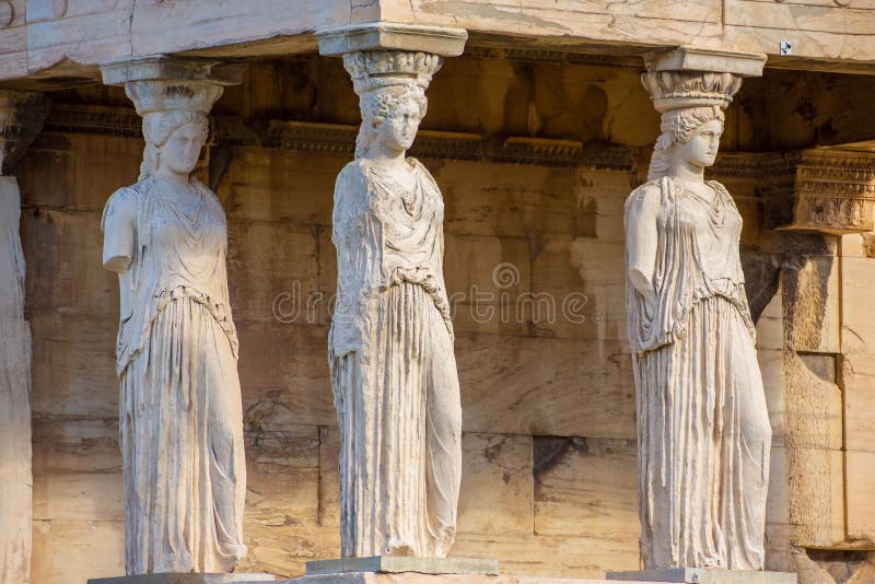 The Caryatides, Female Statues in the Acropolis of Athens Greece Stock ...