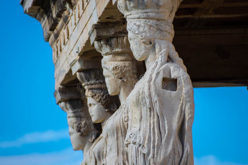 The Caryatides, Female Statues in the Acropolis of Athens Greece Stock ...