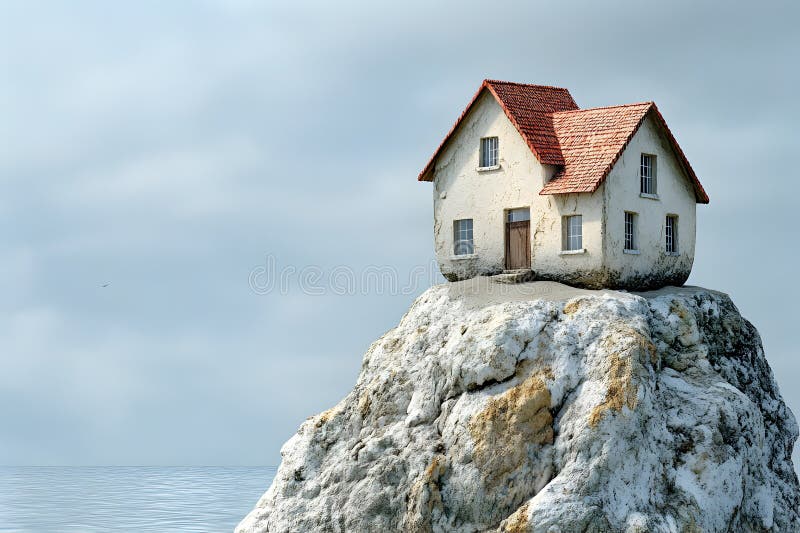 Casa Construída Sobre Rocha E Areia Foto de Stock - Imagem de ...