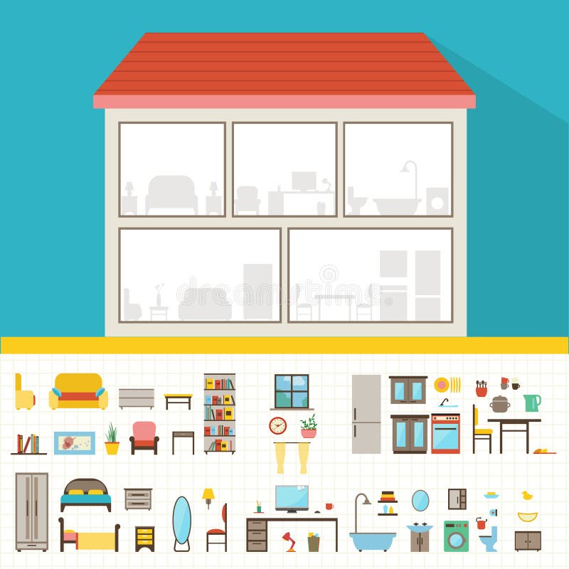Casa En Corte Interior Moderno Detallado De La Casa Ilustración del ...