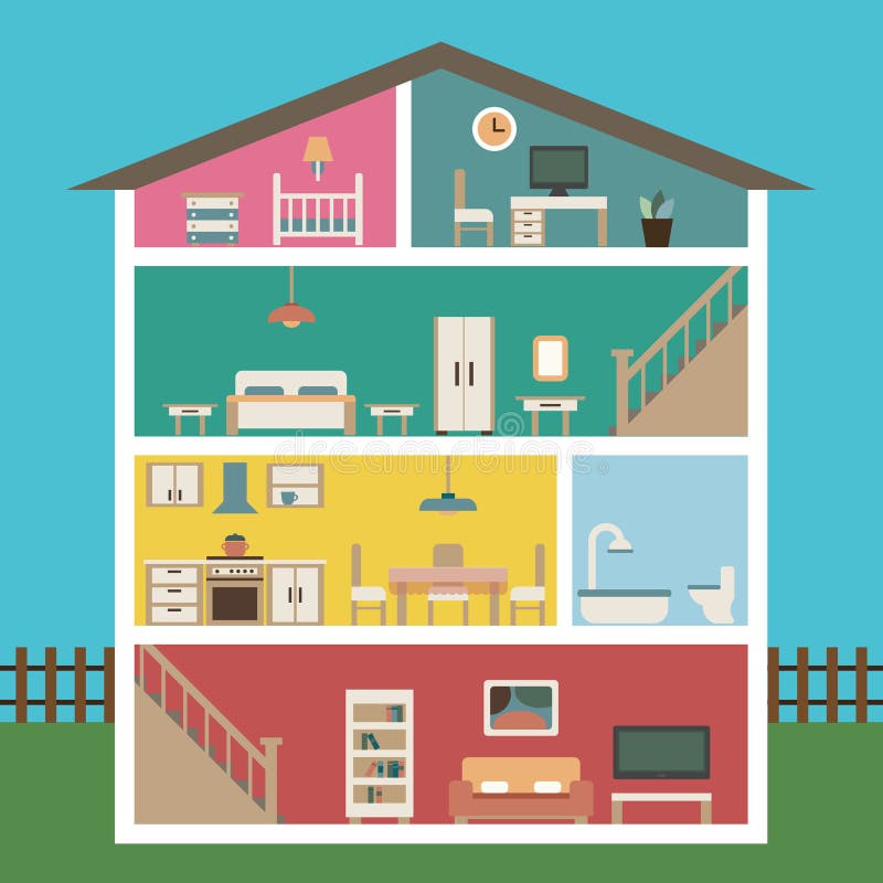 Casa En Corte Interior Moderno Detallado De La Casa Ilustración del ...