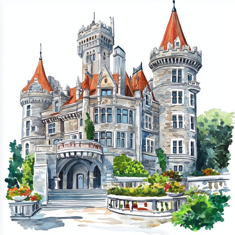 Casa Loma. Casa Loma Hand Drawn Watercolor Illustration Stock Illustration - Illustration of ...