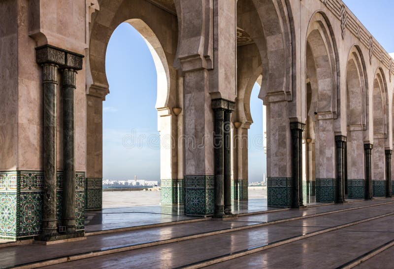 Morocco. Arcade of Hassan II Mosque in Casablanca Stock Photo - Image ...