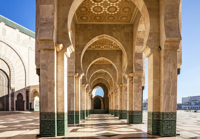 Casablanca in Morocco. Mosque Hassan II Arcade Gallery. Stock Photo ...