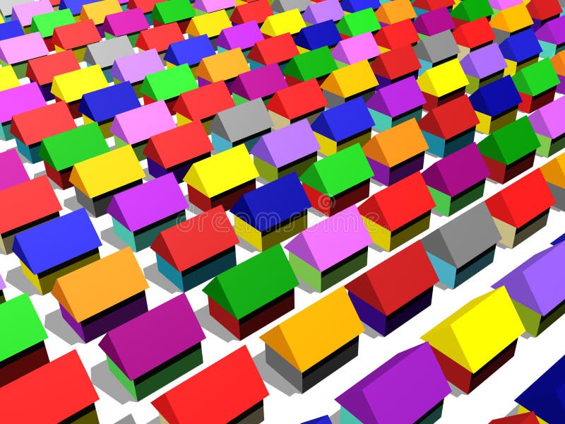 Casas en muchos colores stock de ilustración. Ilustración de ...