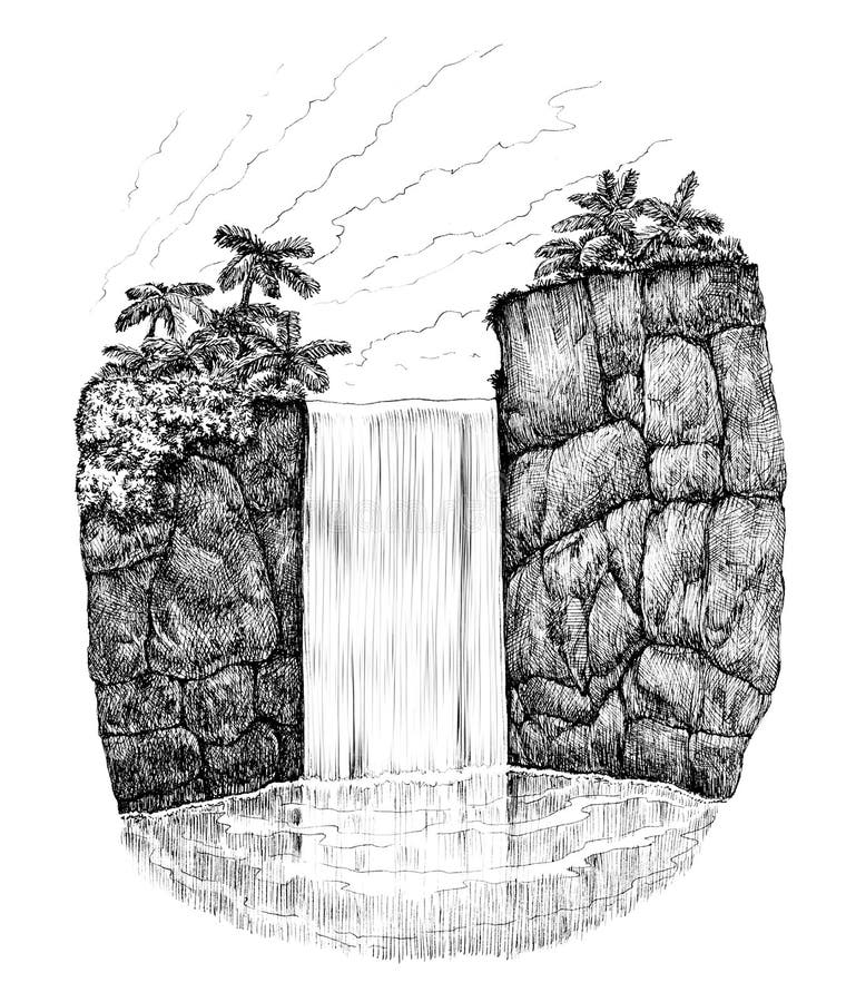 Dibujo de la cascada ilustración del vector. Ilustración de diseño ...