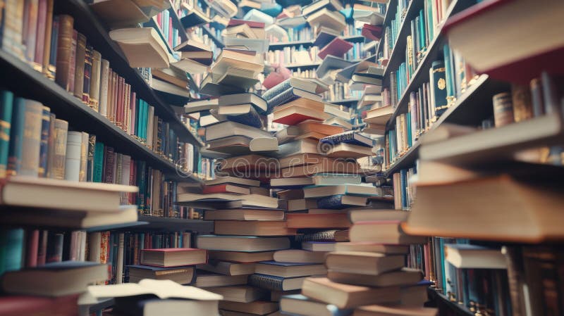 A Cascade of Books Falling from Bookshelves Stock Illustration ...