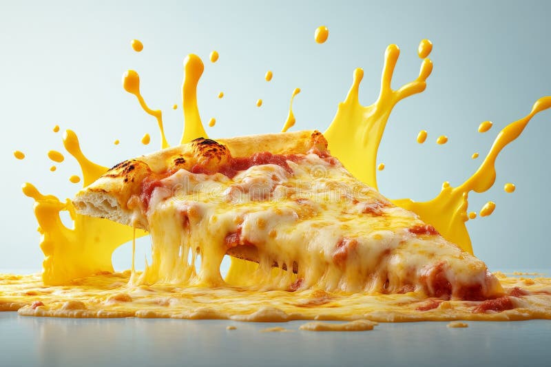 A Cascade of Cheese: a Pizza Slice Melting into a Lively Yellow Splash ...