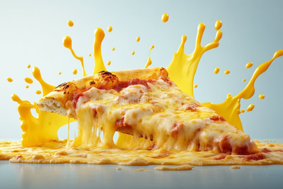 A Cascade of Cheese: a Pizza Slice Melting into a Lively Yellow Splash ...