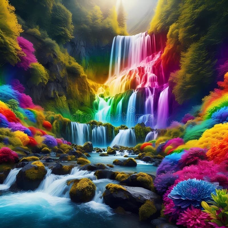 Cascade of Colors: a Rainbow Retreat. Stock Illustration - Illustration ...