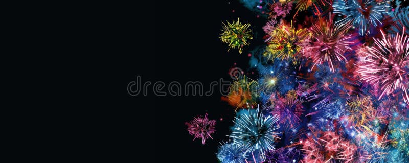A Cascade of Fireworks in Vivid Colors Against a Black Sky, with the ...
