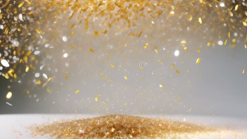 A Cascade of Glittering Gold Confetti Raining Down Against a White ...